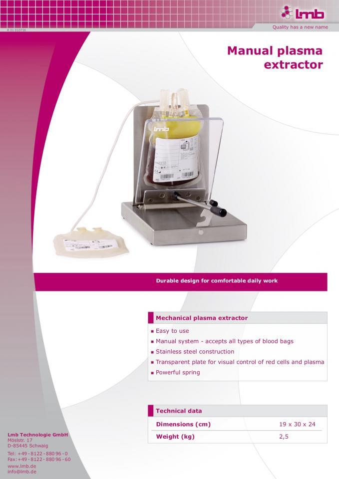 Manual plasma extractor | Lmb Technologie GmbH - RAYBET官网下载